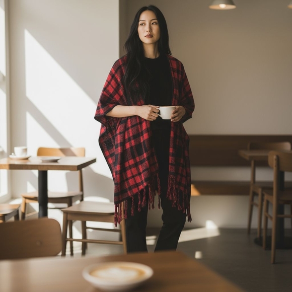 Faded Glory | Sweaters | Faded Glory Red And Black Plaid Knit Wrap ...
